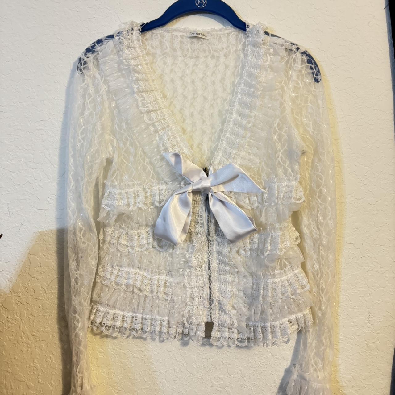 Literally the cutest white lace zipper sweater made... - Depop