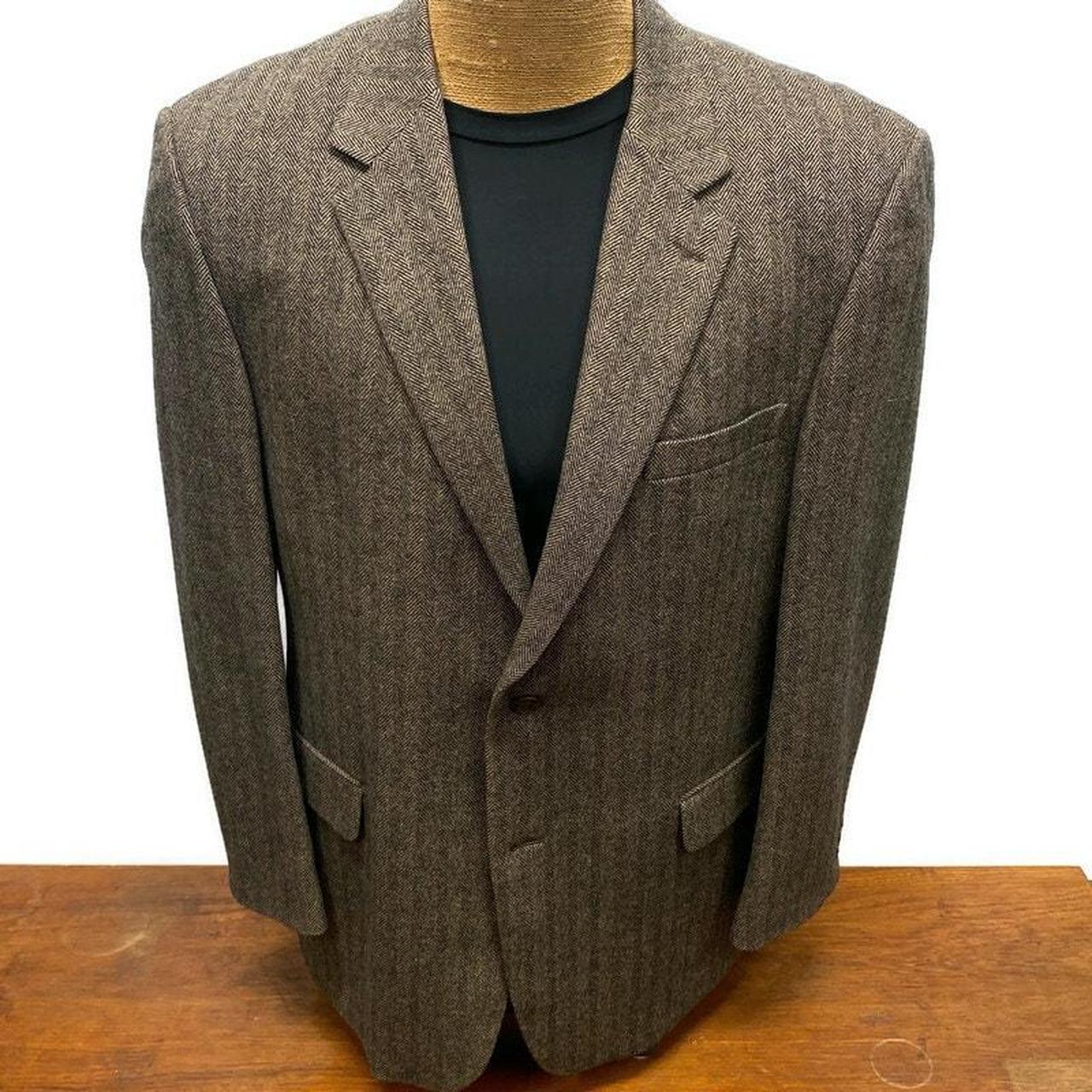 Andrew Fezza Brown Herringbone 2 Button Wool Nylon... - Depop