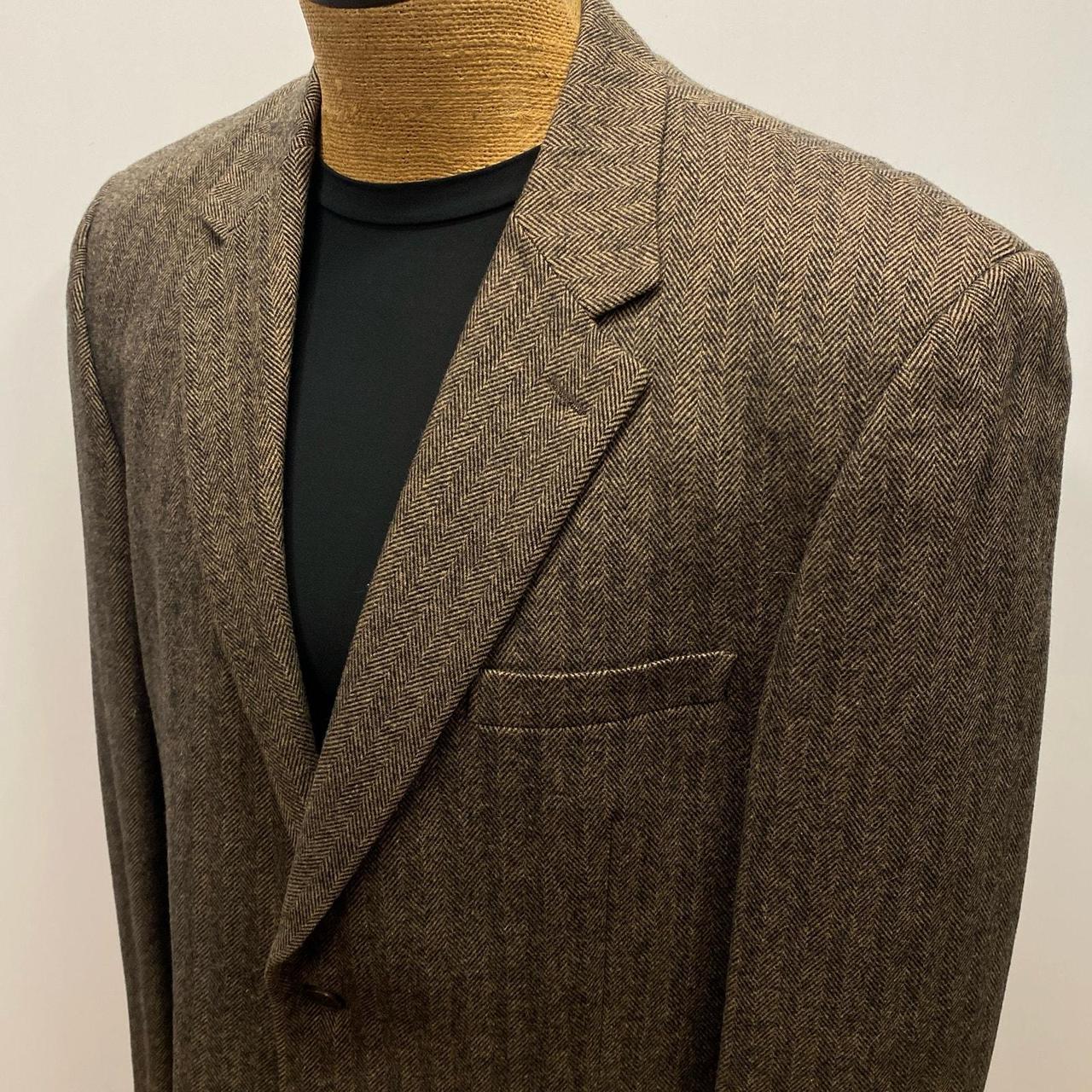 Andrew Fezza Brown Herringbone 2 Button Wool Nylon... - Depop