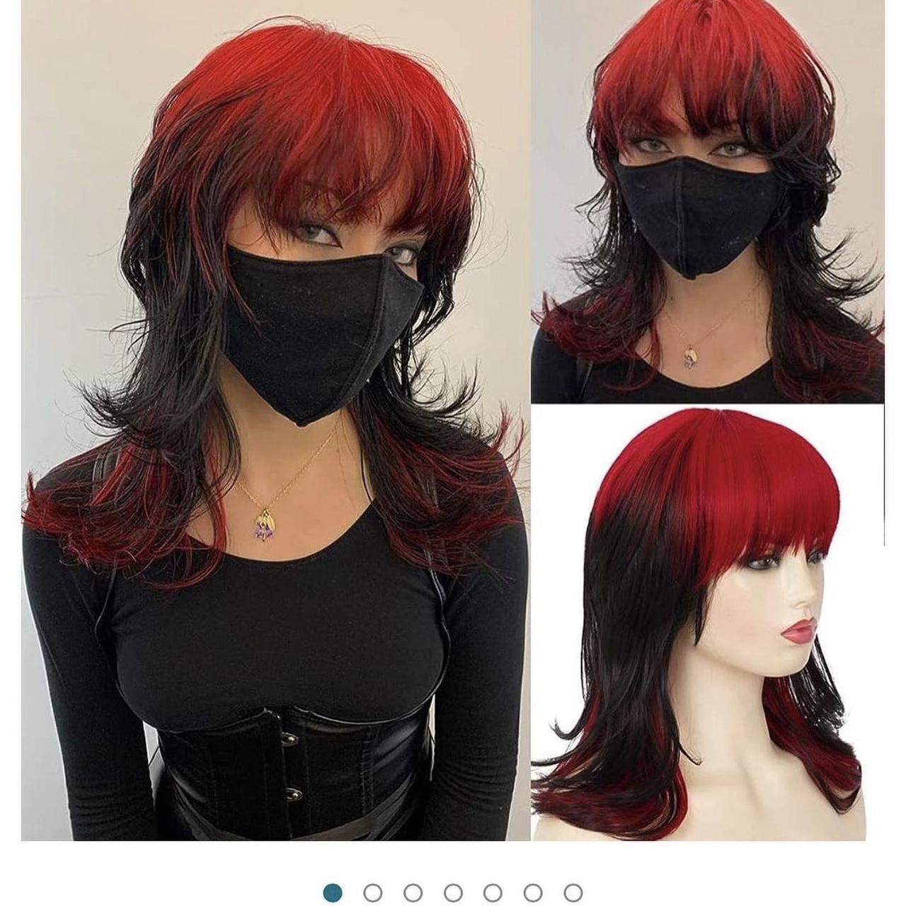 red and black wolf cut wig never worn brand new - Depop