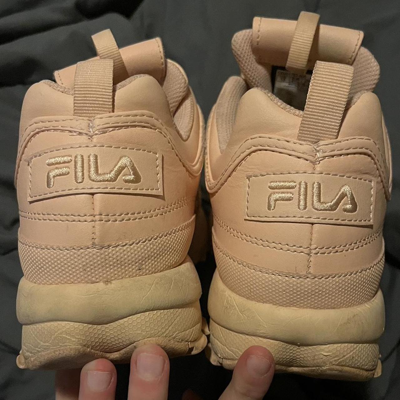 Fila Disruptor II tan and cream trainers... - Depop