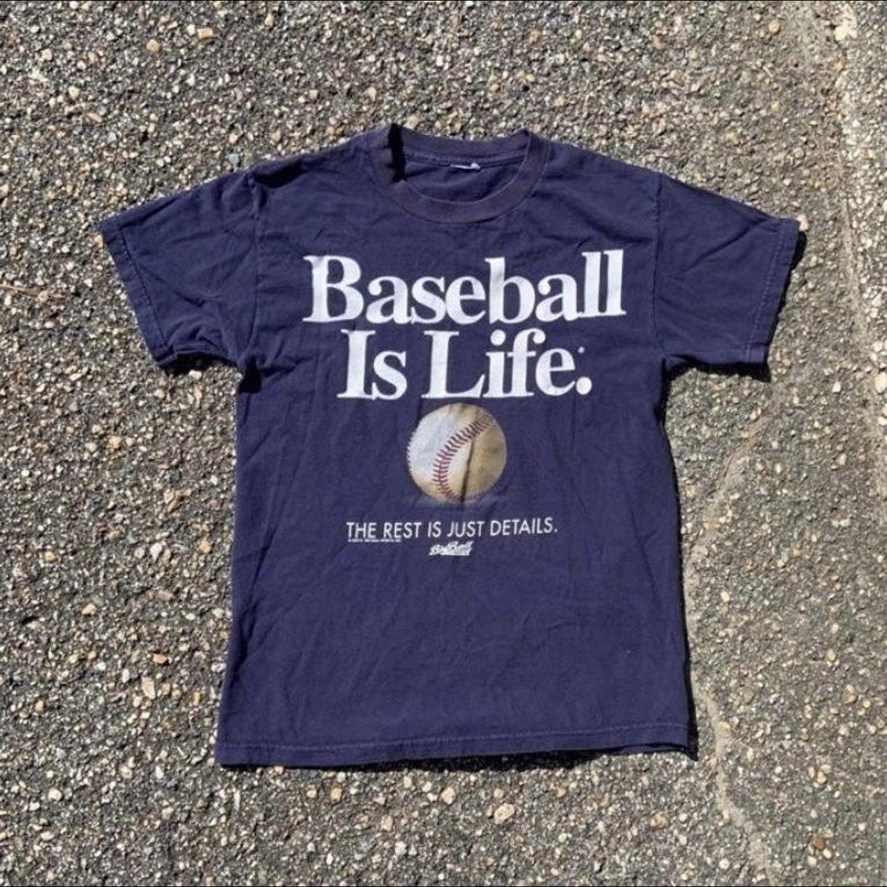 1990’s Baseball is Life T-Shirt Navy Blue Size... - Depop
