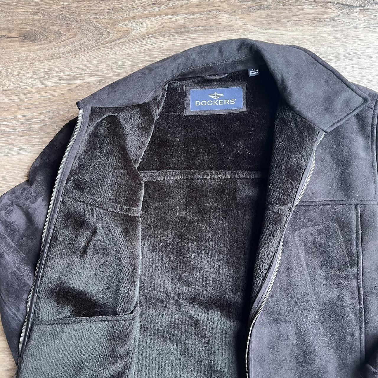 Dockers Black Acrylic Suede Jacket Soft inner... - Depop