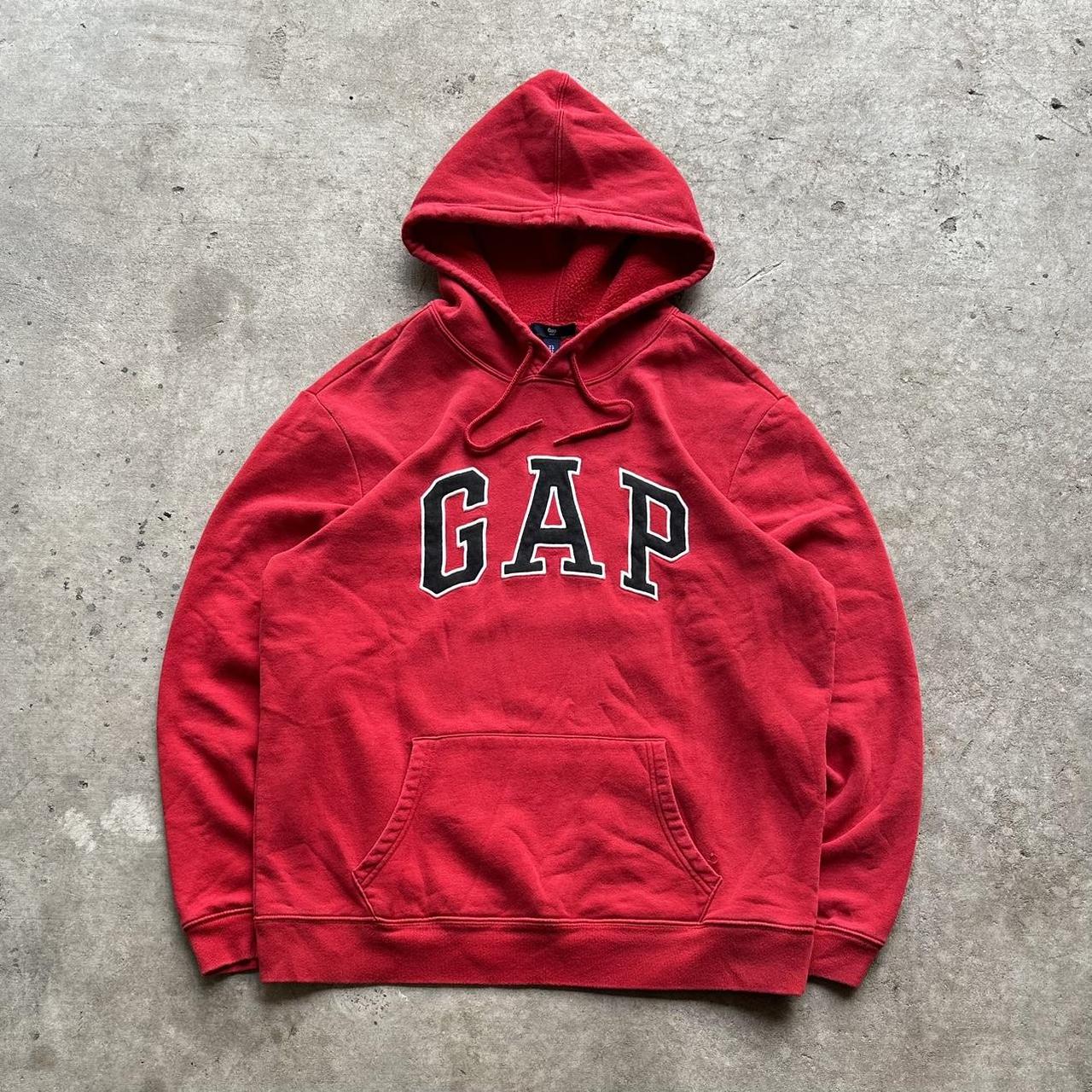 Vintage 00s Red GAP Embroidered Spell Out Arc Logo... - Depop