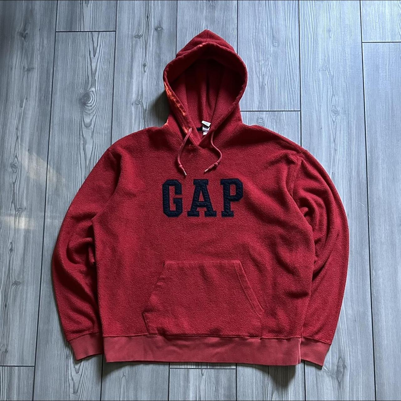 Vintage 00s Red Gap Embroidered Spell Out Center... - Depop