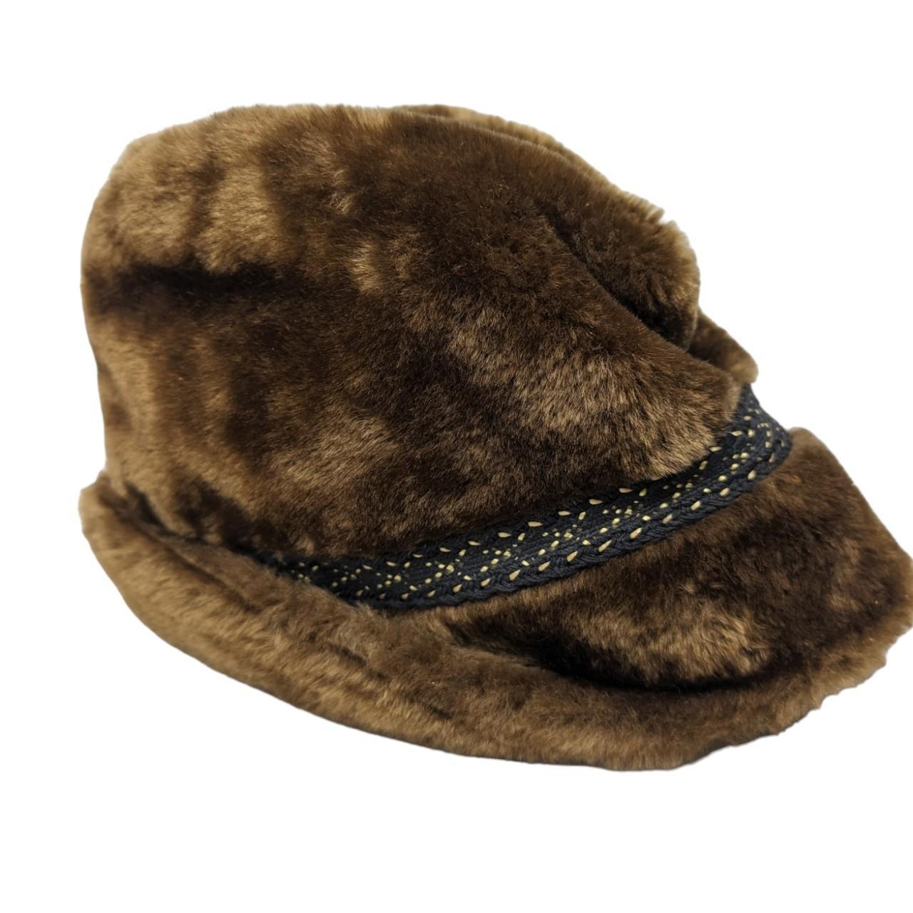Vintage 1970s brown faux fur winter pimp hat with... | Depop