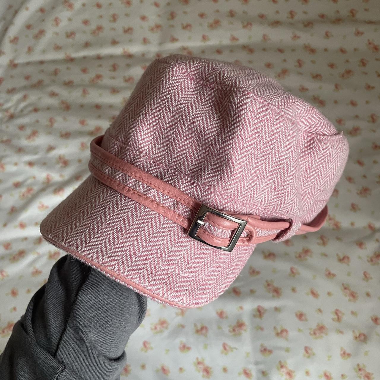 y2k 2000s baker boy hat pink with silver hardware in... - Depop