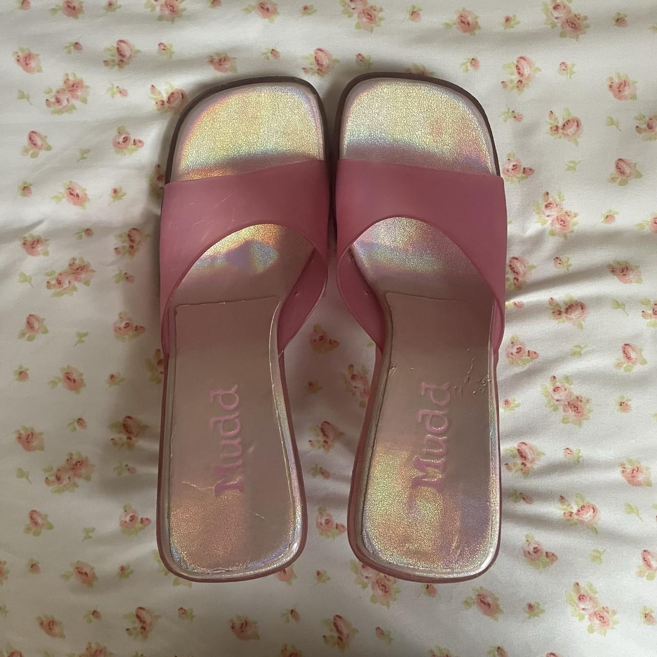 y2k 2000s MUDD pink jelly mules heels with a... - Depop