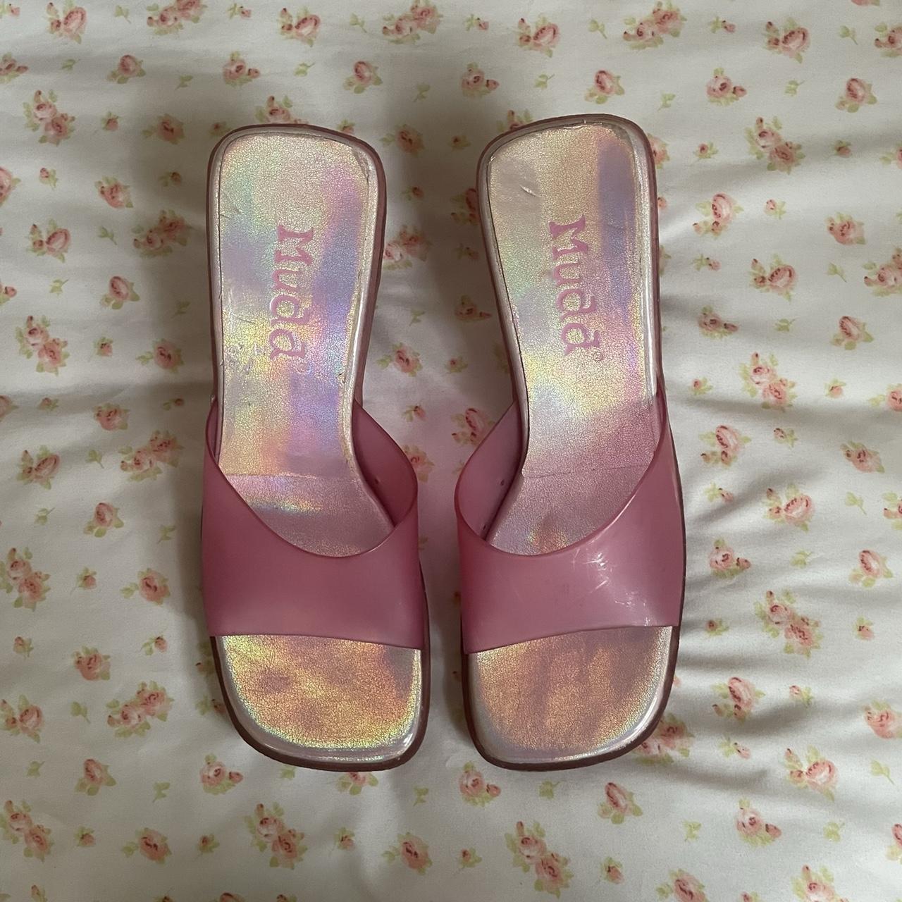 y2k 2000s MUDD pink jelly mules heels with a... - Depop