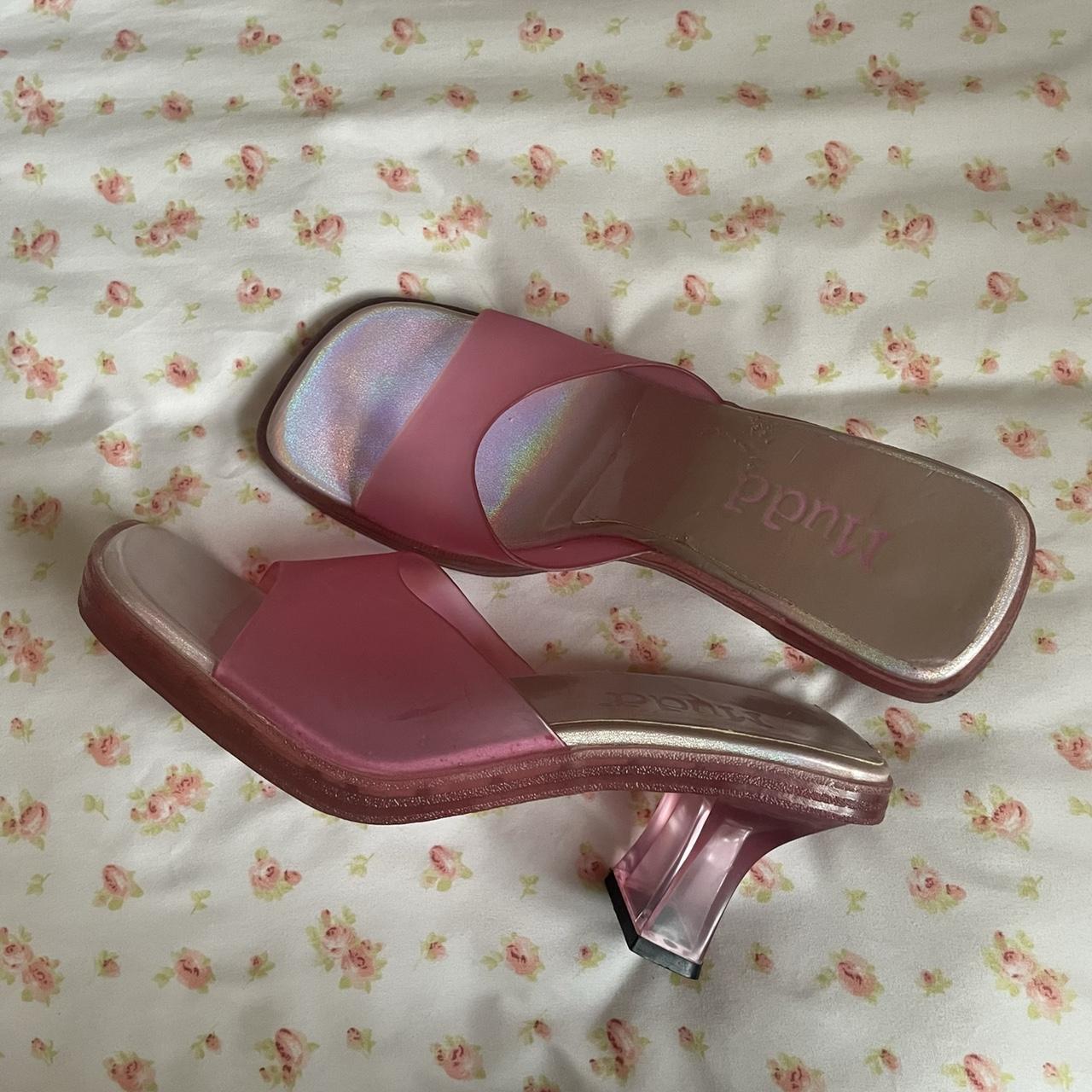 y2k 2000s MUDD pink jelly mules heels with a... - Depop