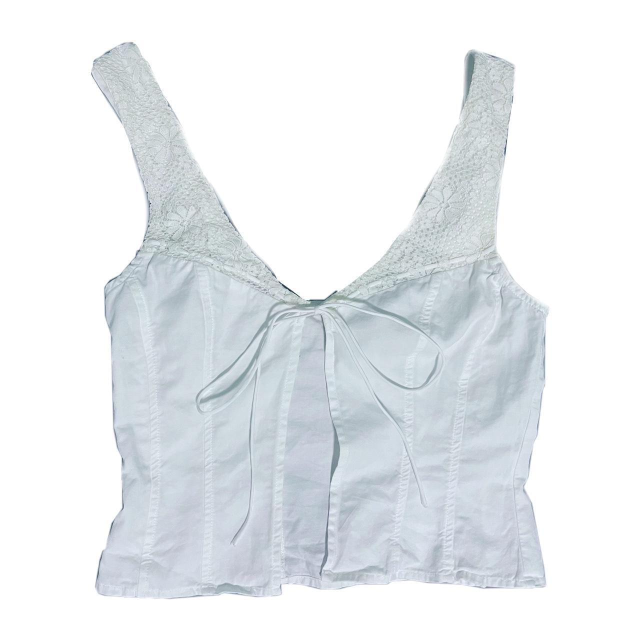 White Princess Polly tie up top with cream lace... - Depop