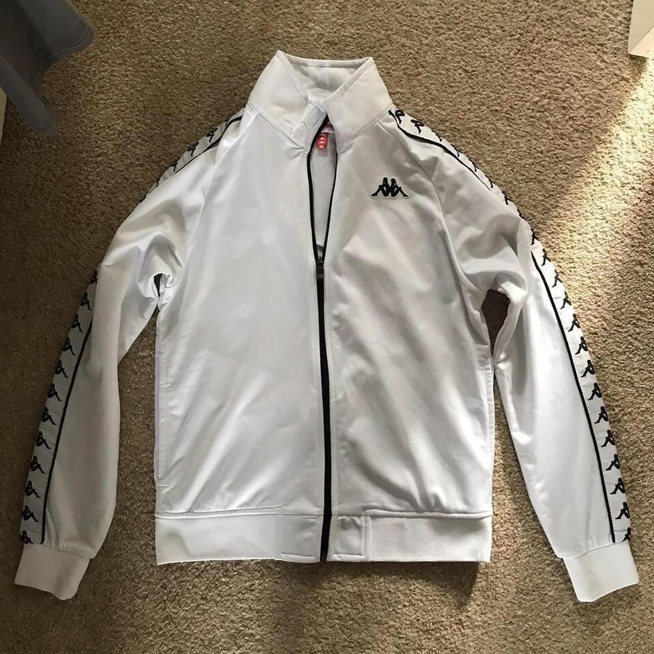 white and black zip up jacket - size small - Depop