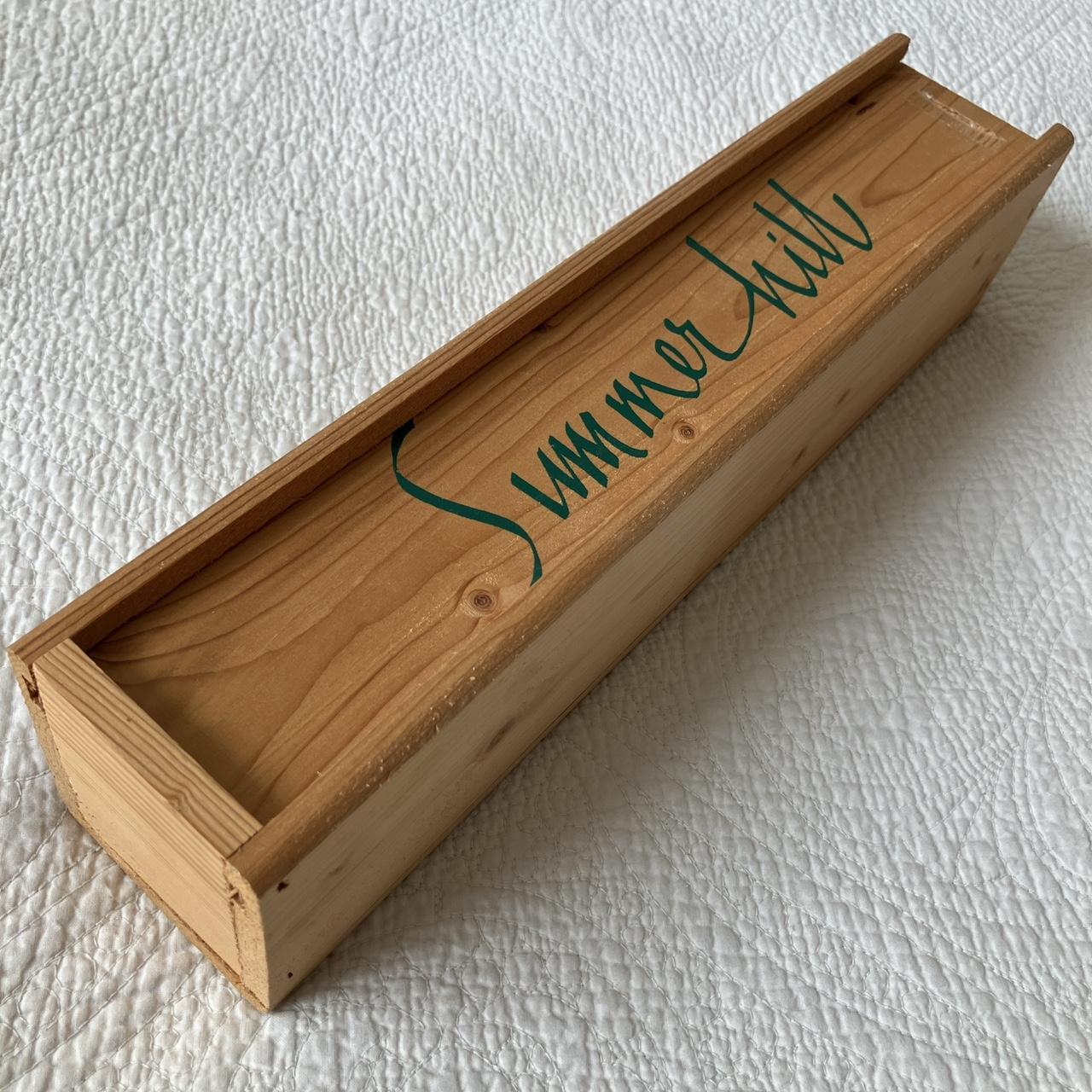 Long wooden box with sliding lid & “Summerhill”... | Depop