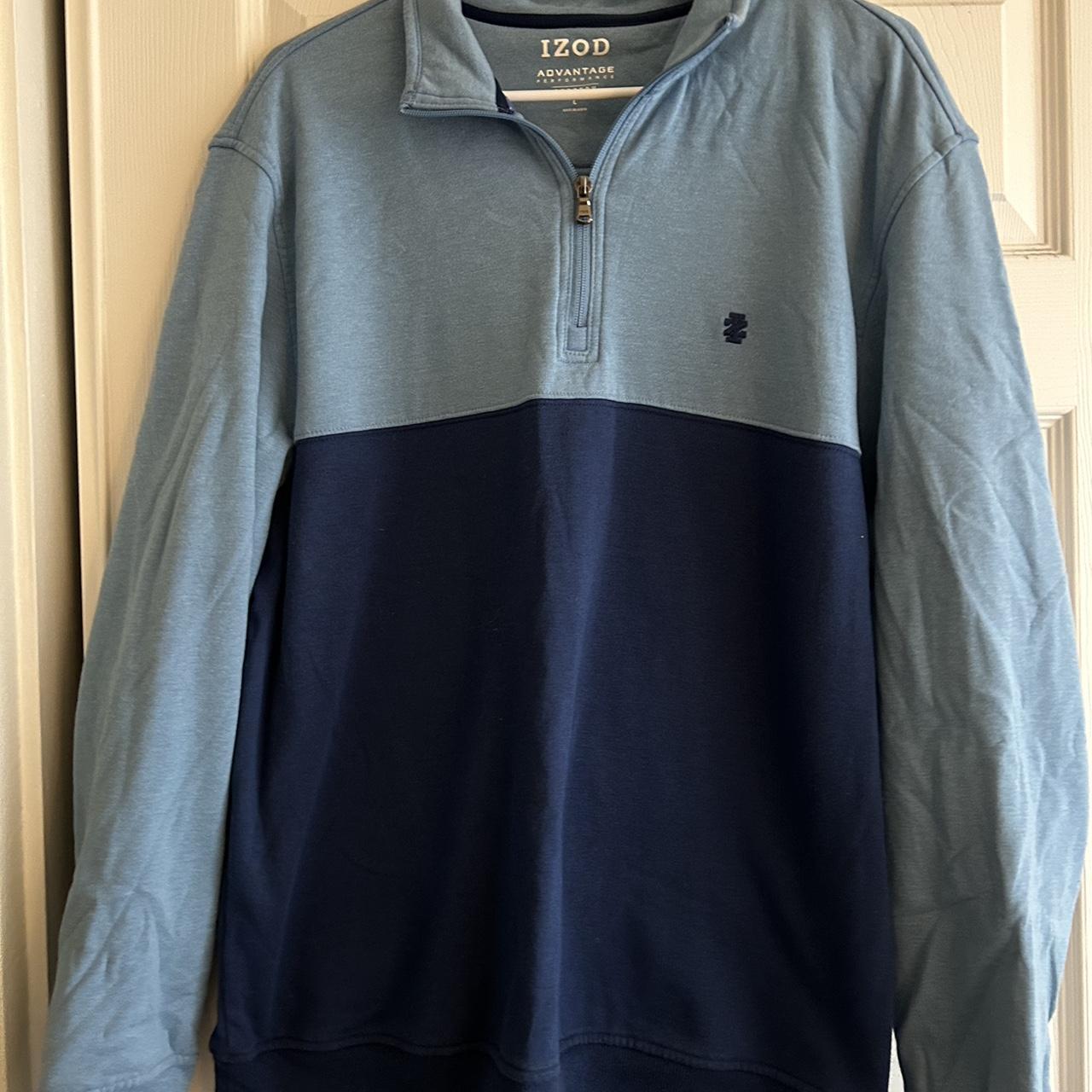 izod blue two toned sweater size large - Depop