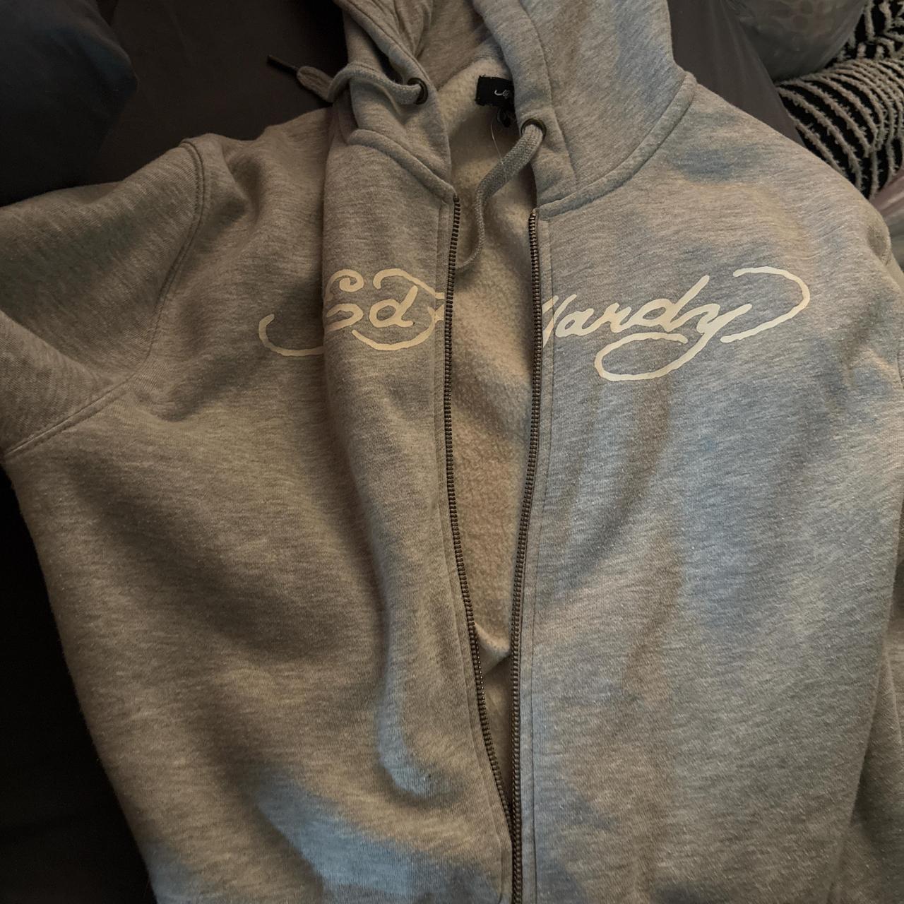 Ed Hardy grey hoodie with iconic back design | Depop