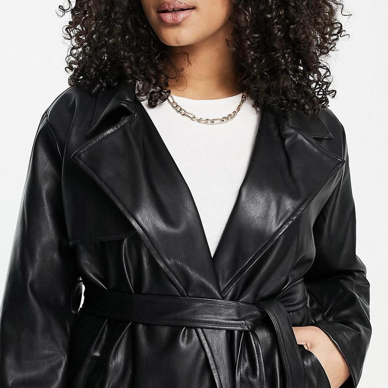 Missguided - Black Faux Leather Trench Coat, perfect... - Depop