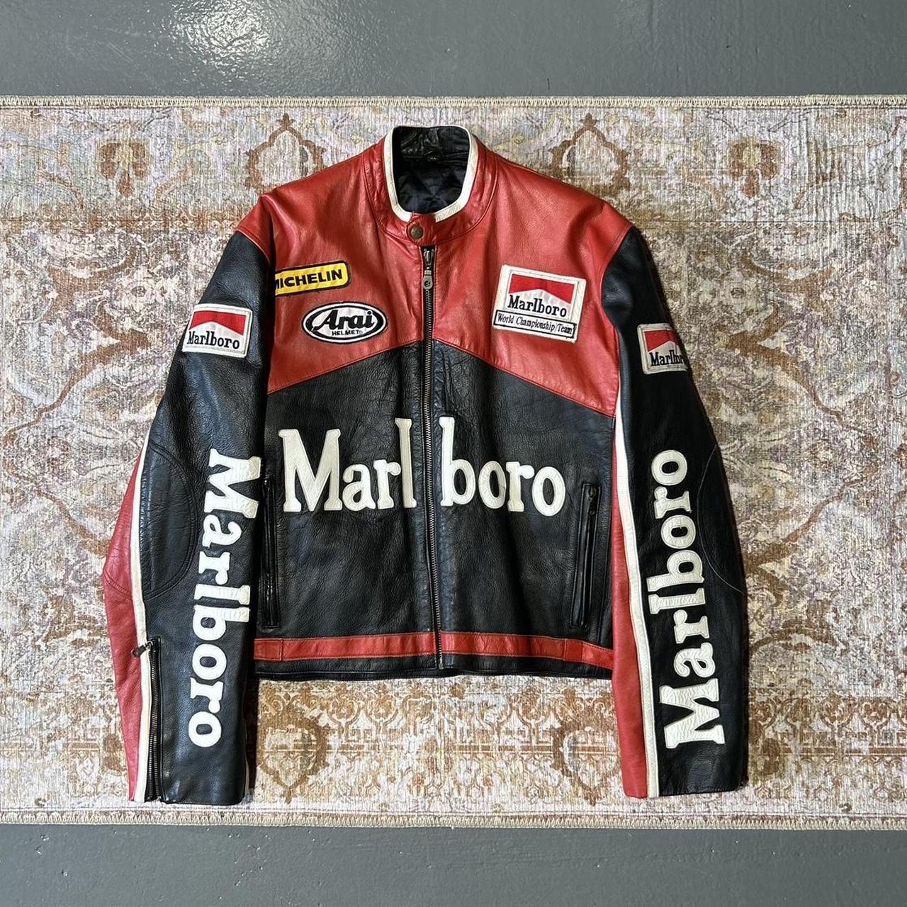 Vintage 1980/1990s leather Marlboro motorcycle racer... - Depop