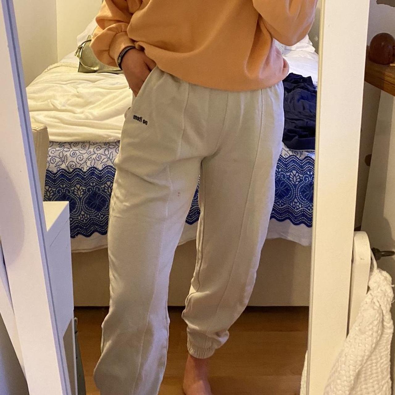 Bershka off white joggers trackies tapered style... - Depop