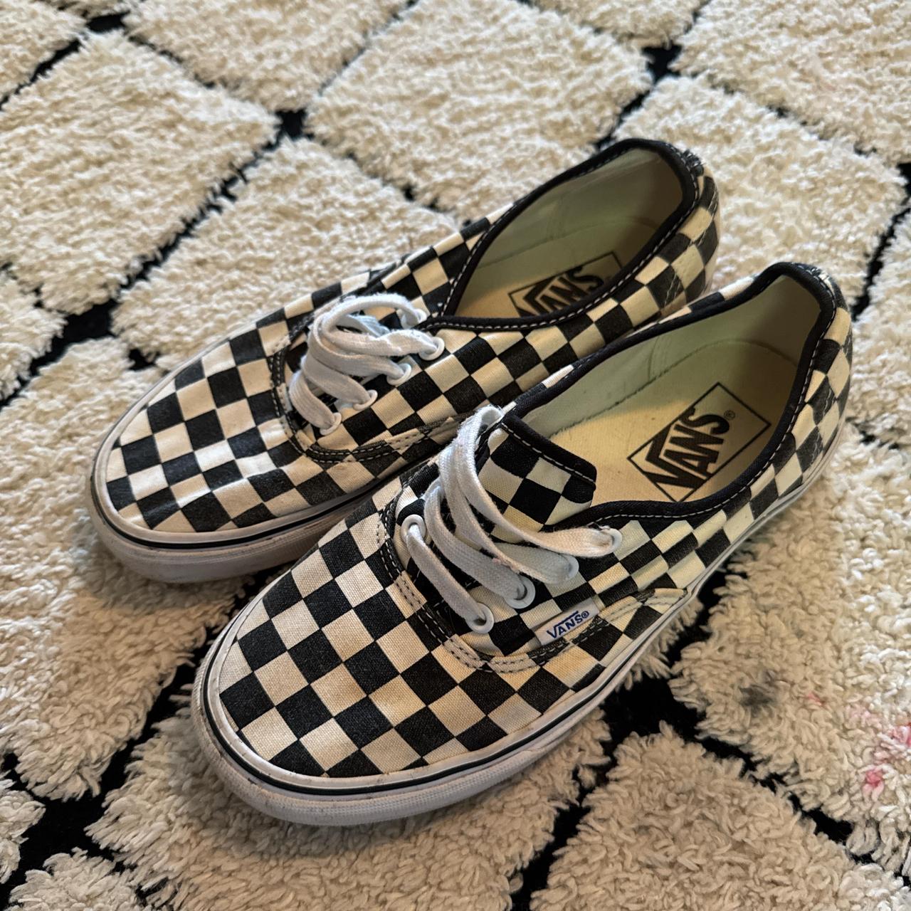 Black and white checkered Vans trainers #checkeredvans | Depop