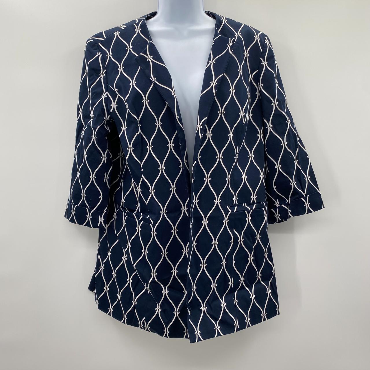 Talbots Stretch Lined Suit Jacket Navy/White Pattern... - Depop