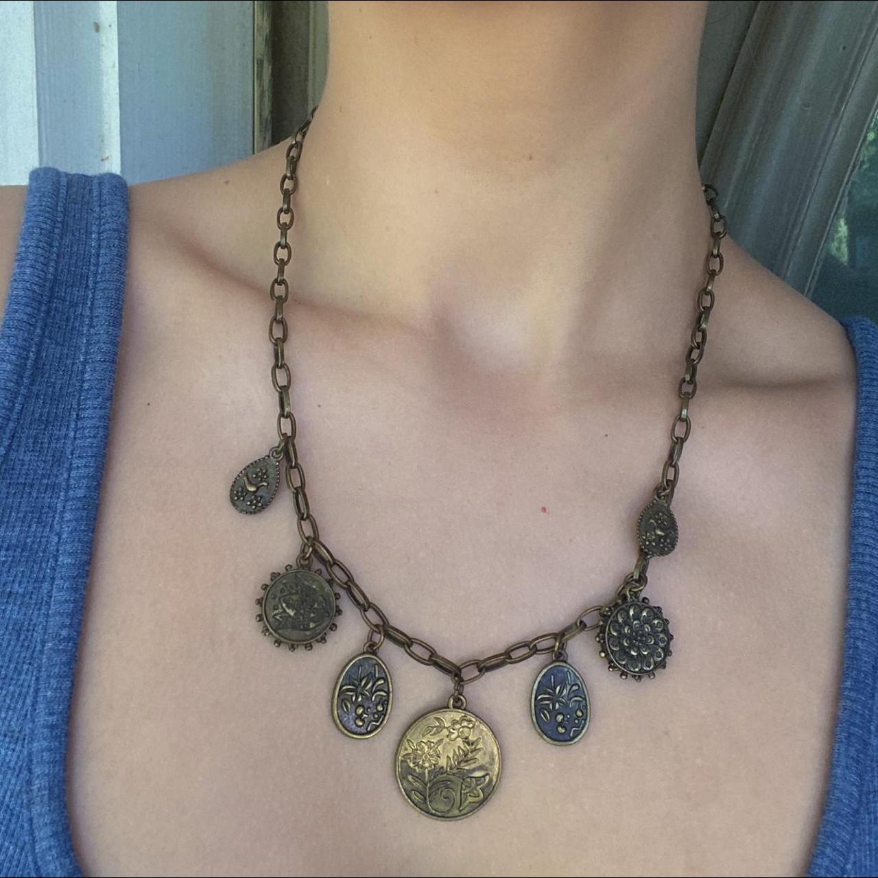 ICING Vintage Worn Bronze Statement Necklace... - Depop
