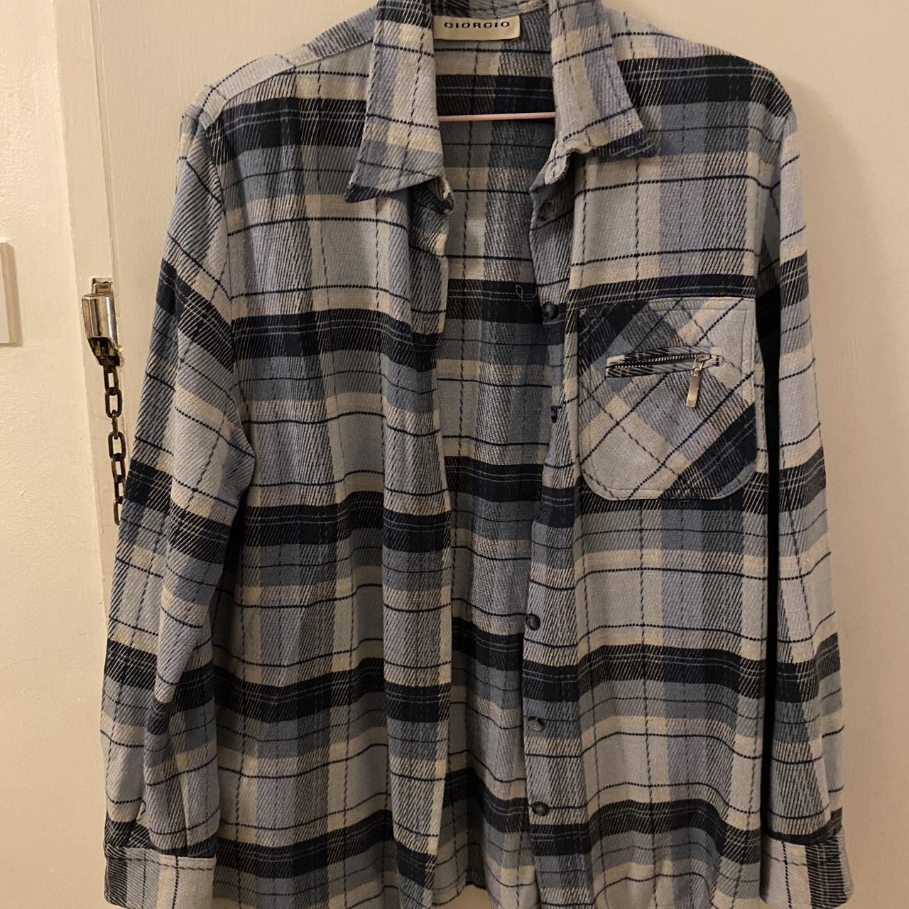 light blue checkered shirt great for layering and warm - Depop