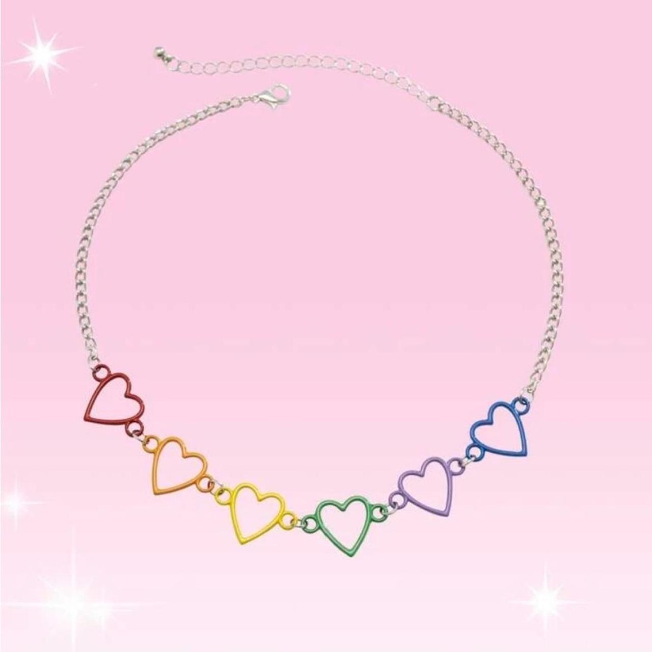 Rainbow heart chain choker necklace‼️🌈 ️ adorable... - Depop