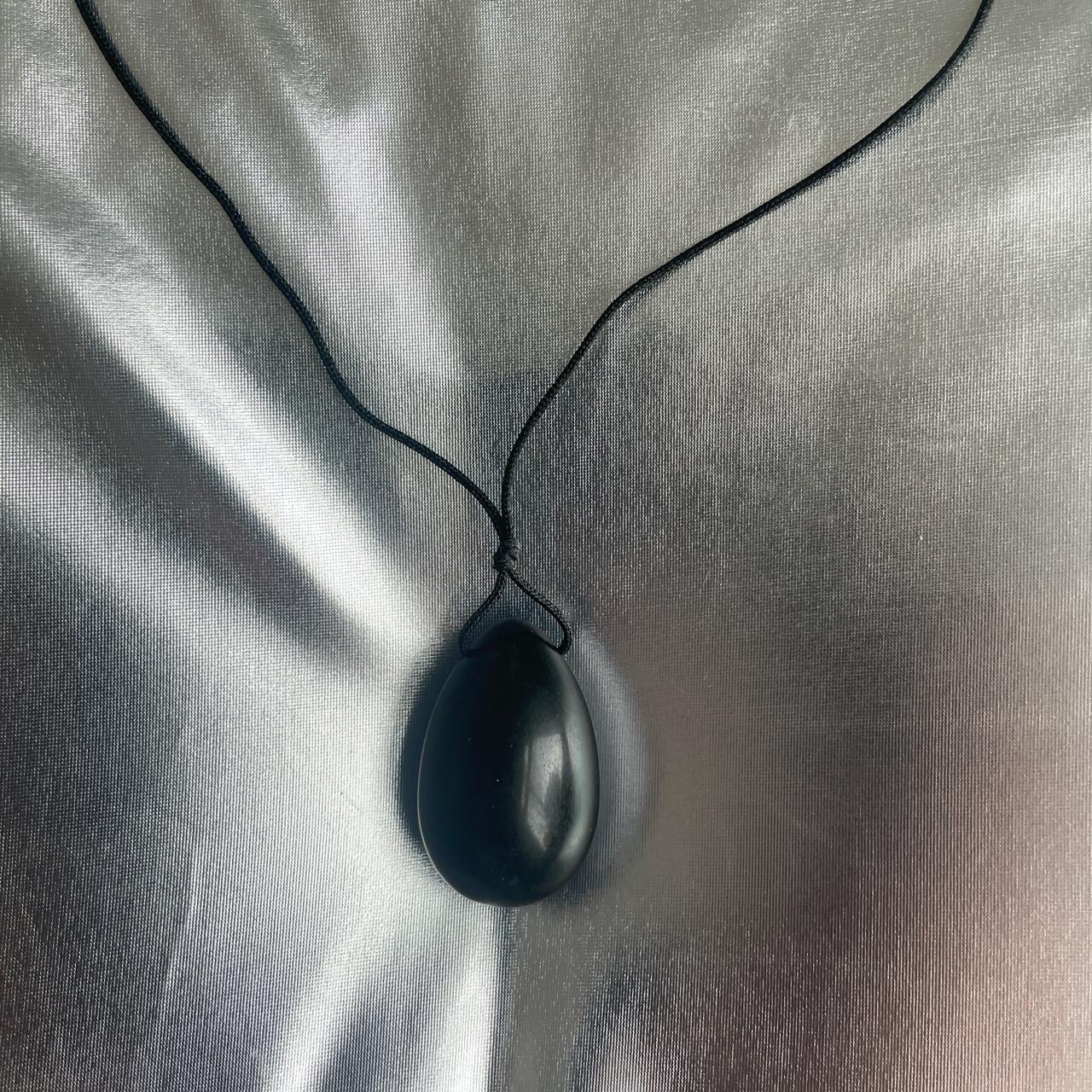 Y2K Bean Drop Necklace (EGG CHOKER) in all Black 🫘... - Depop