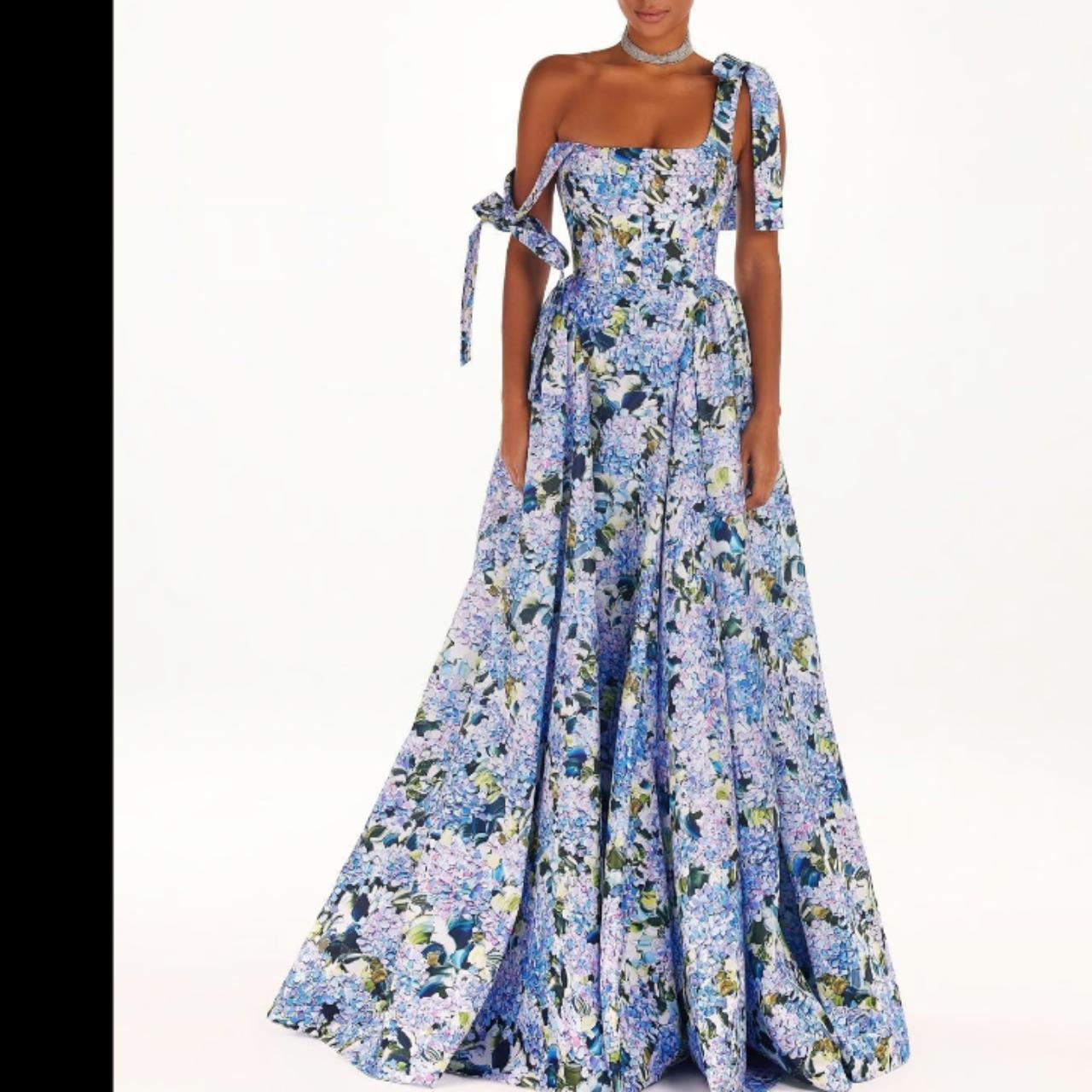 Milla Blue Hydrangea strapped evening gown Milla... - Depop