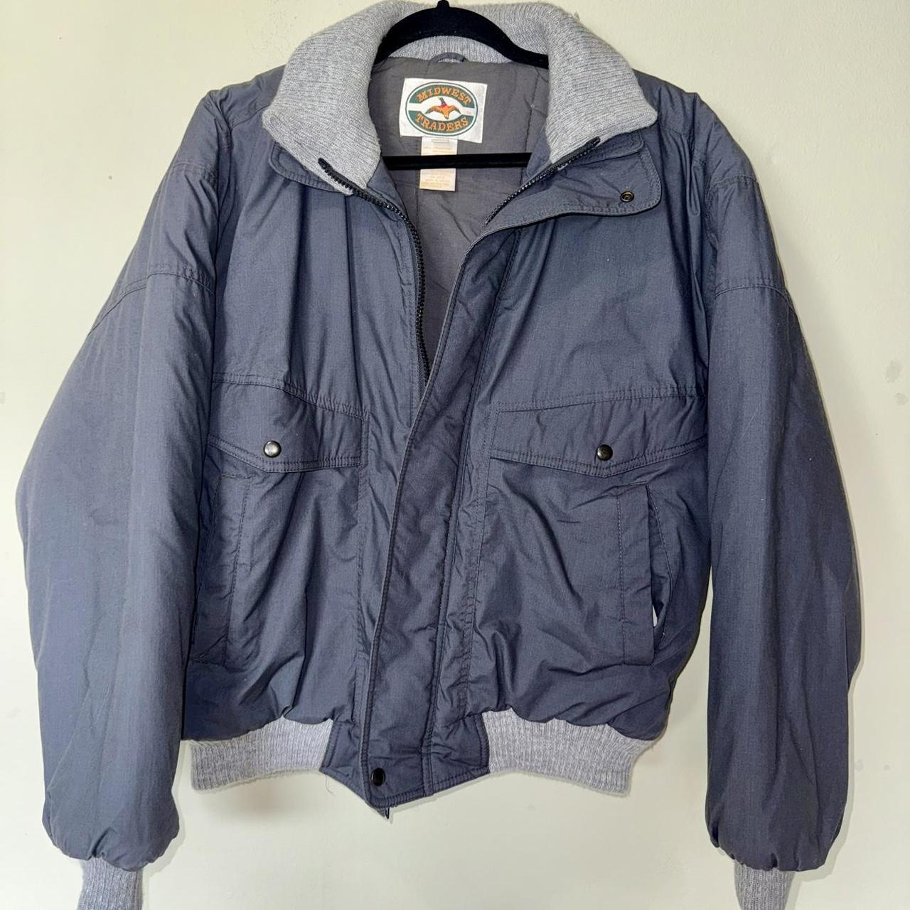 Midwest Traders blue puffer jacket with grey fur... | Depop