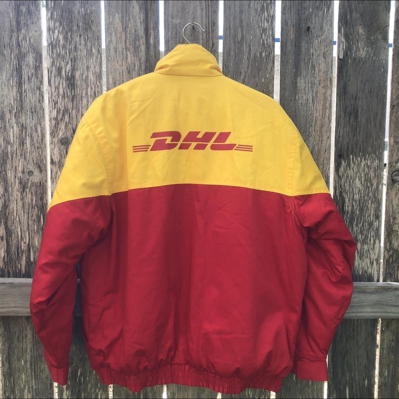 Vintage 90s DHL Puffer Winter Coat Snap Jacket... - Depop
