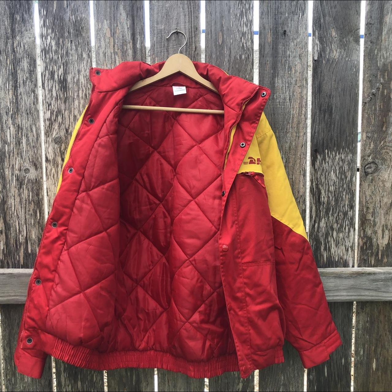 Vintage 90s DHL Puffer Winter Coat Snap Jacket... - Depop