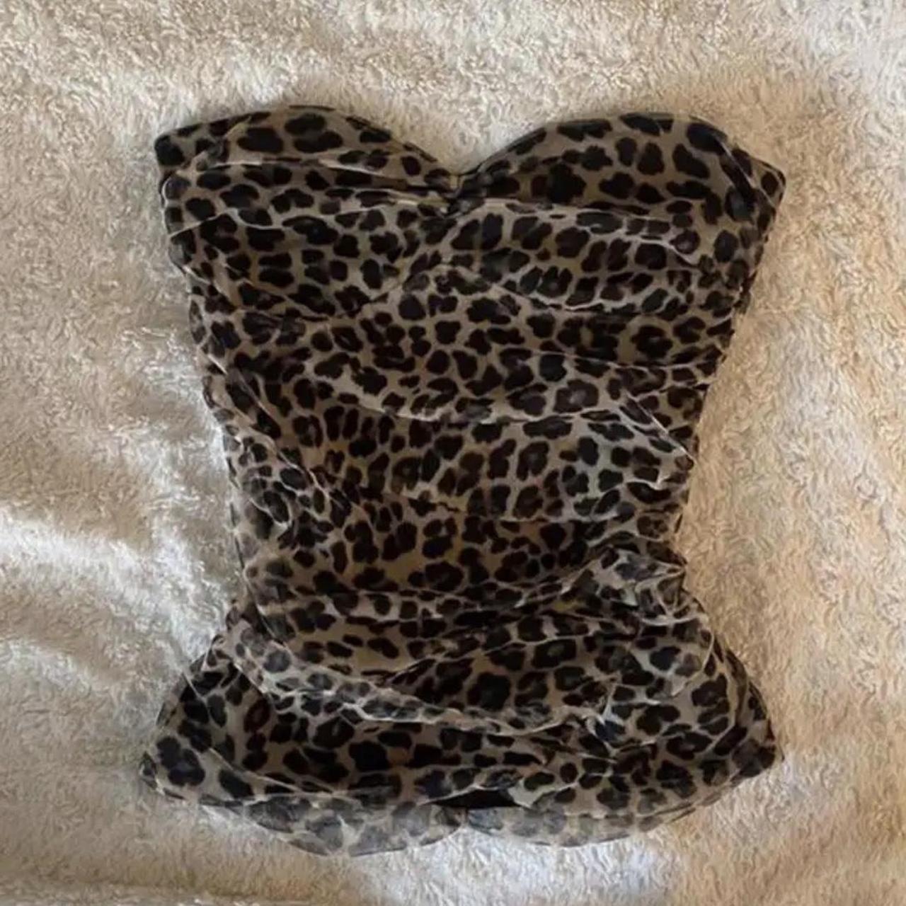 Leopard print strapless top with ruched sides -... - Depop