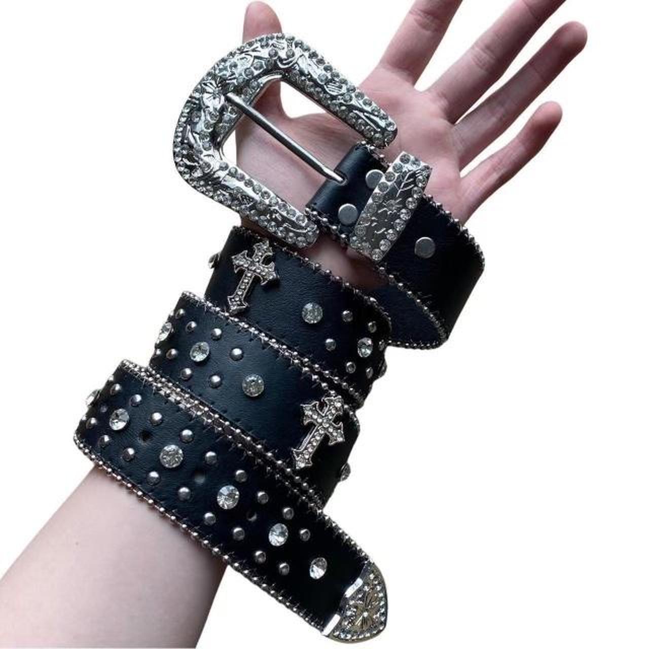 Cross Rhinestone Leather Belt. Open to... - Depop