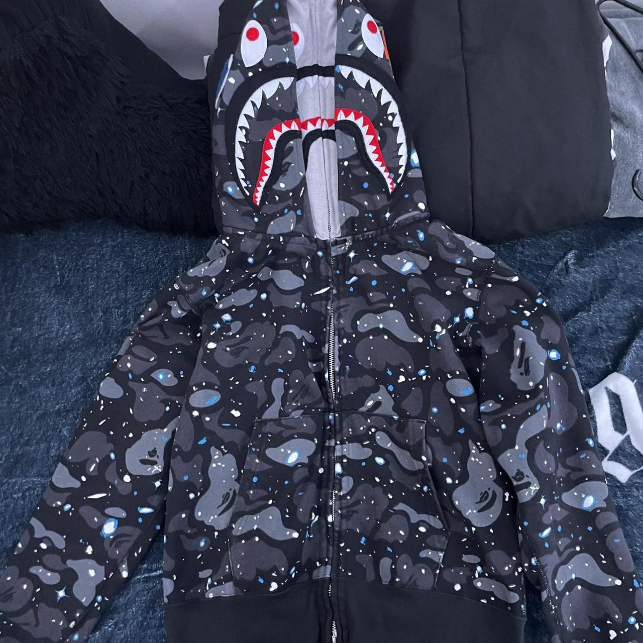 Black galaxy space double hood bape hoodie | Depop