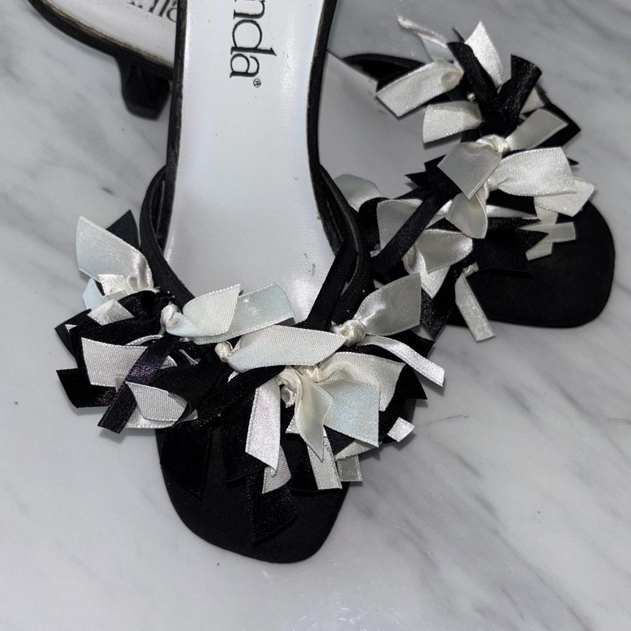 Black and white vintage satin ribbon heels #glamour | Depop