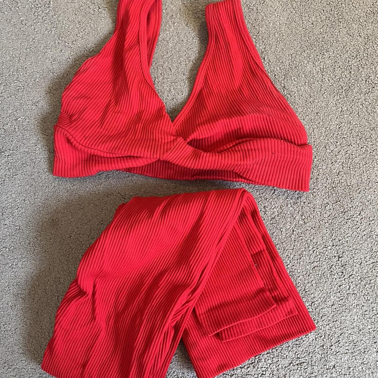 red seamless set size xs worn once perfect... - Depop