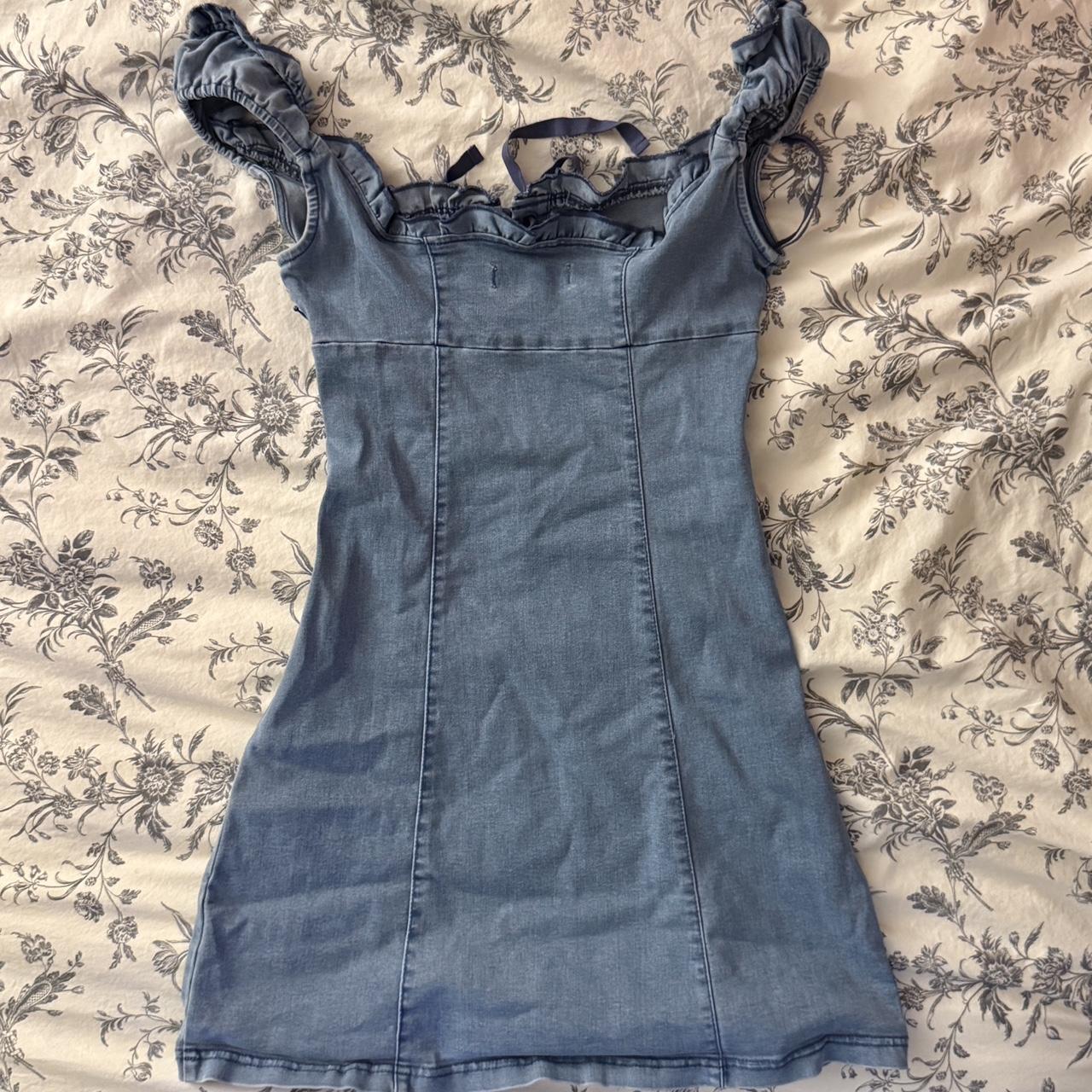 Urban outfitters blue denim ruffle dress with zipper... | Depop
