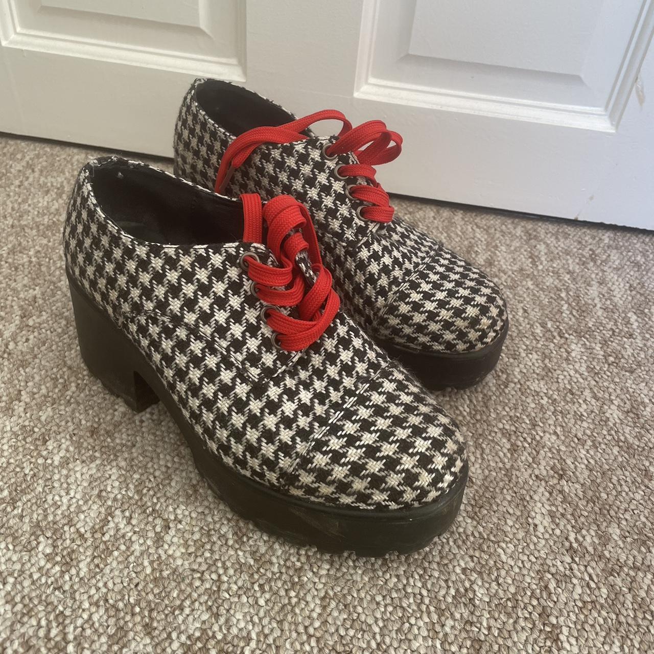 Black and white houndstooth red laces Koi footwear... - Depop