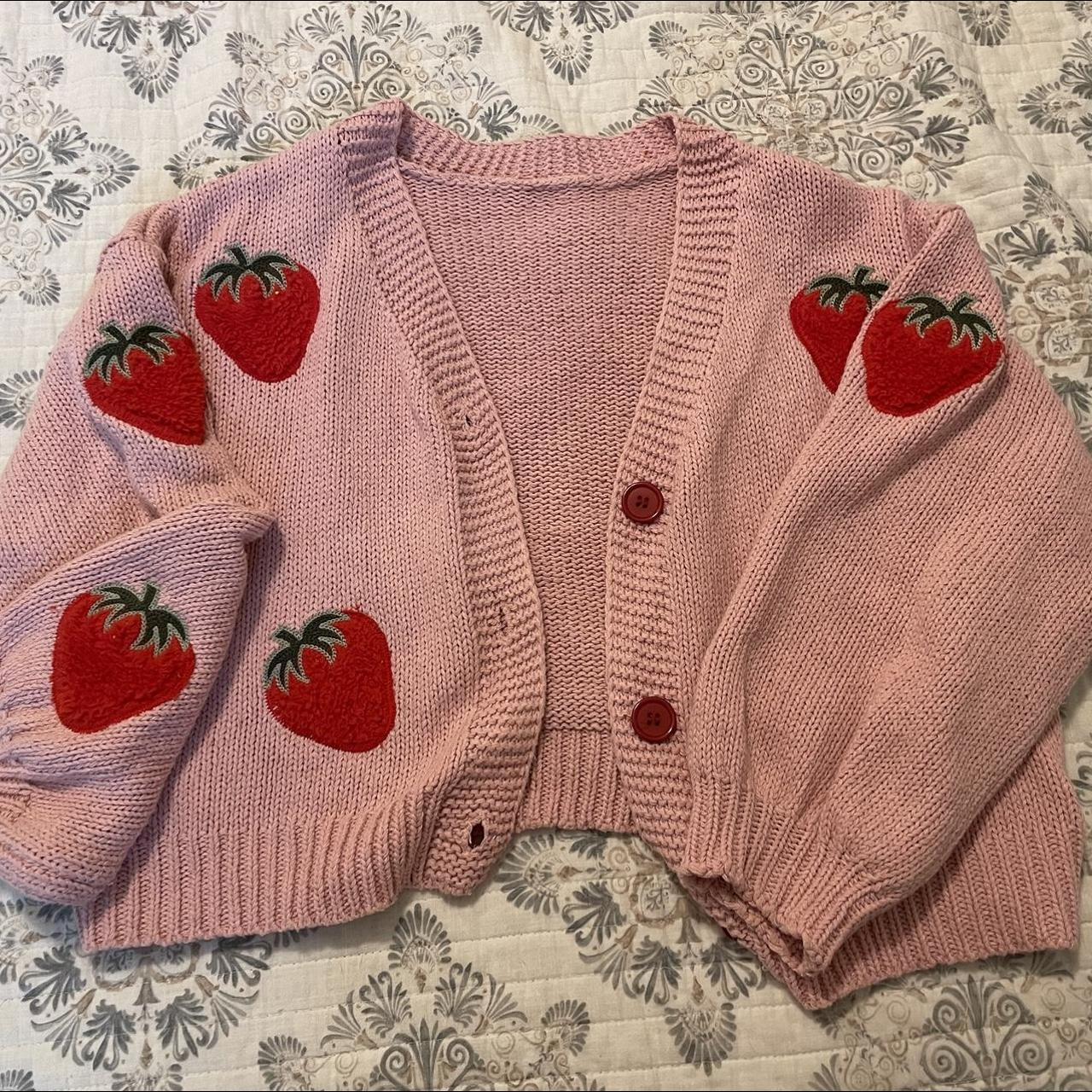 Strawberry pink kidcore school girl sweater from... - Depop