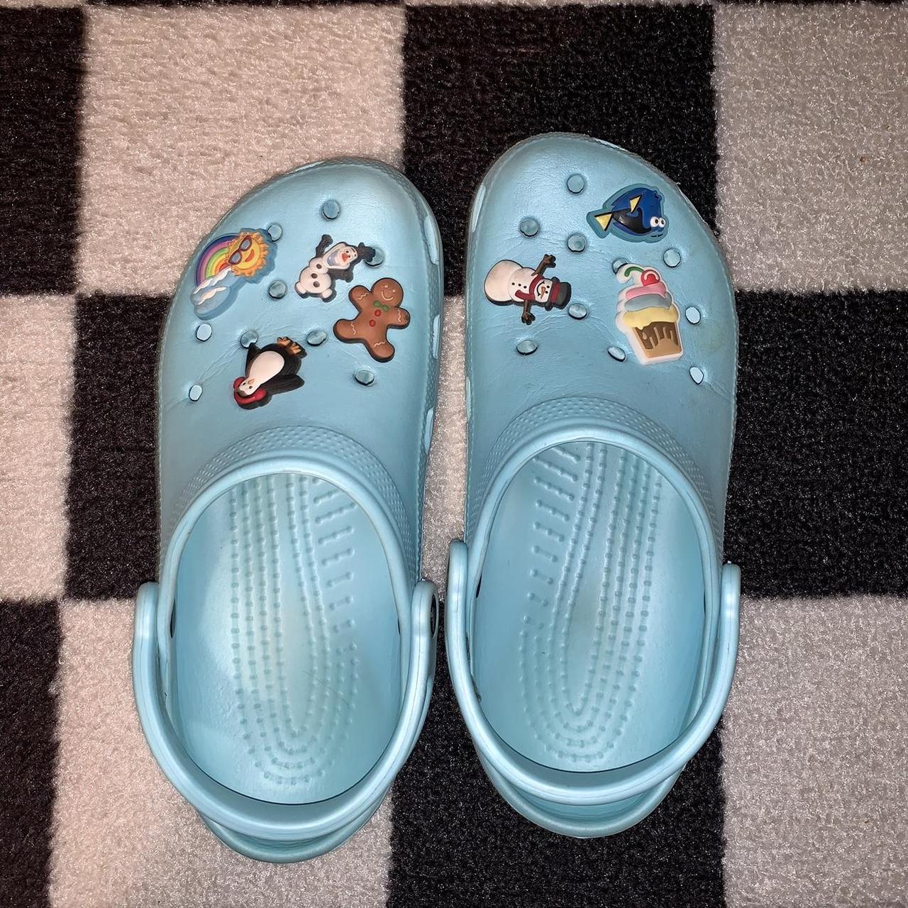 Light blue crocks with free jibbitz charms... - Depop