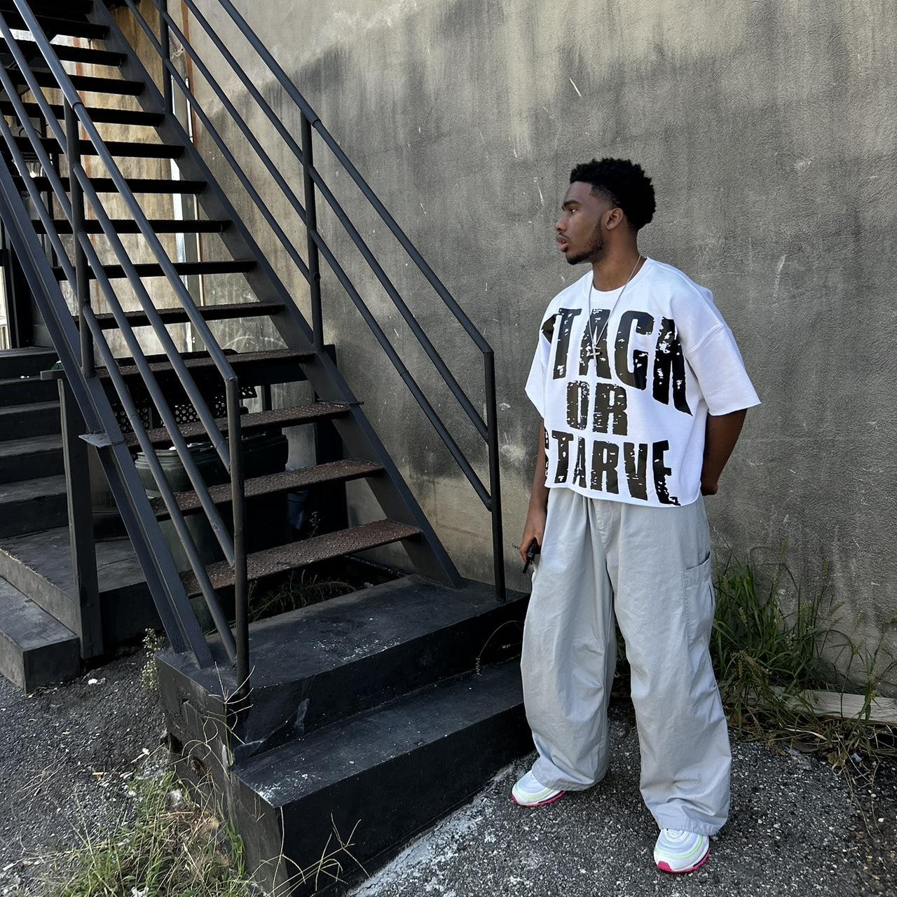 Cropped STACK OR STARVE shirt Thick Fabric Oversized... - Depop