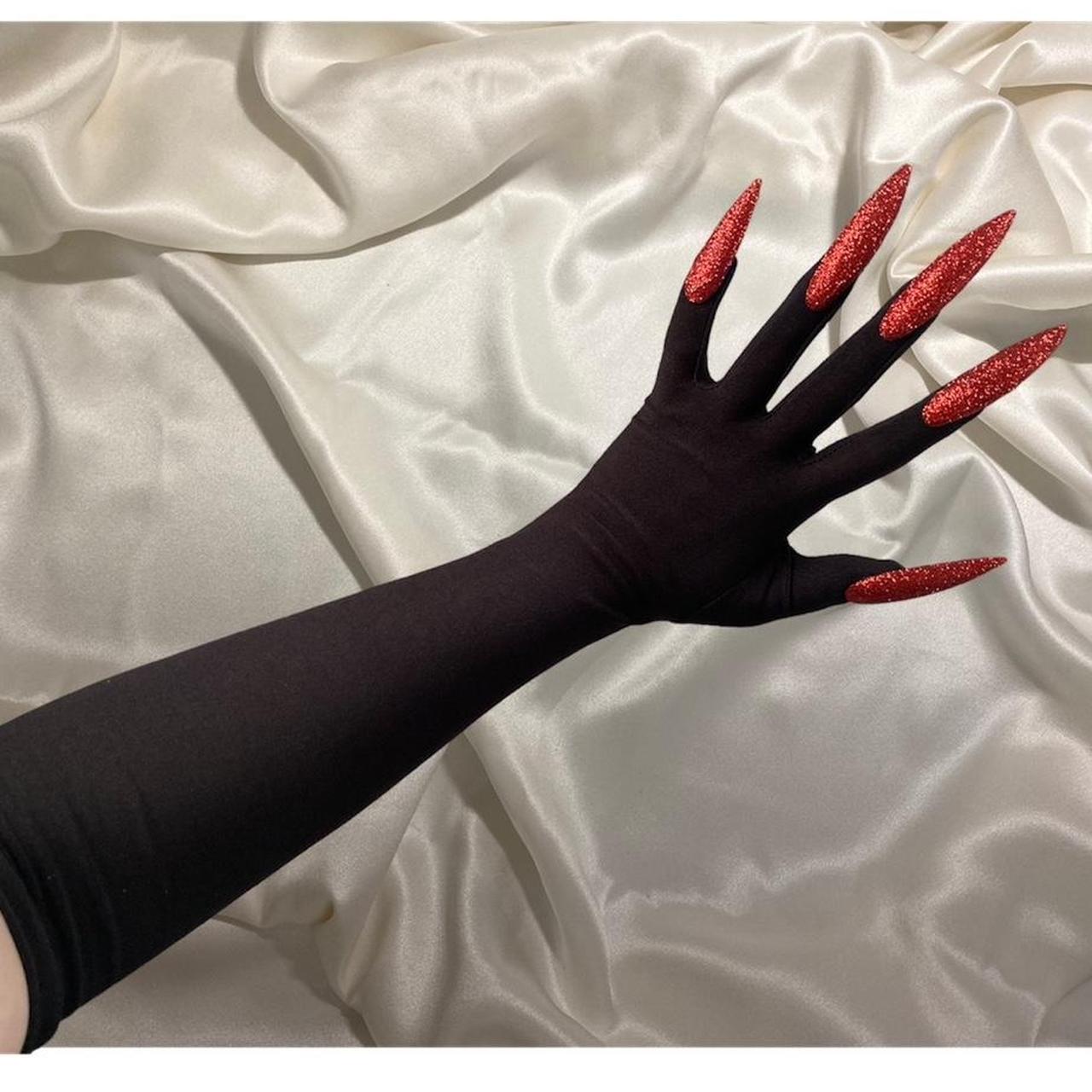 Renaissance gloves, matte black gloves with red... - Depop