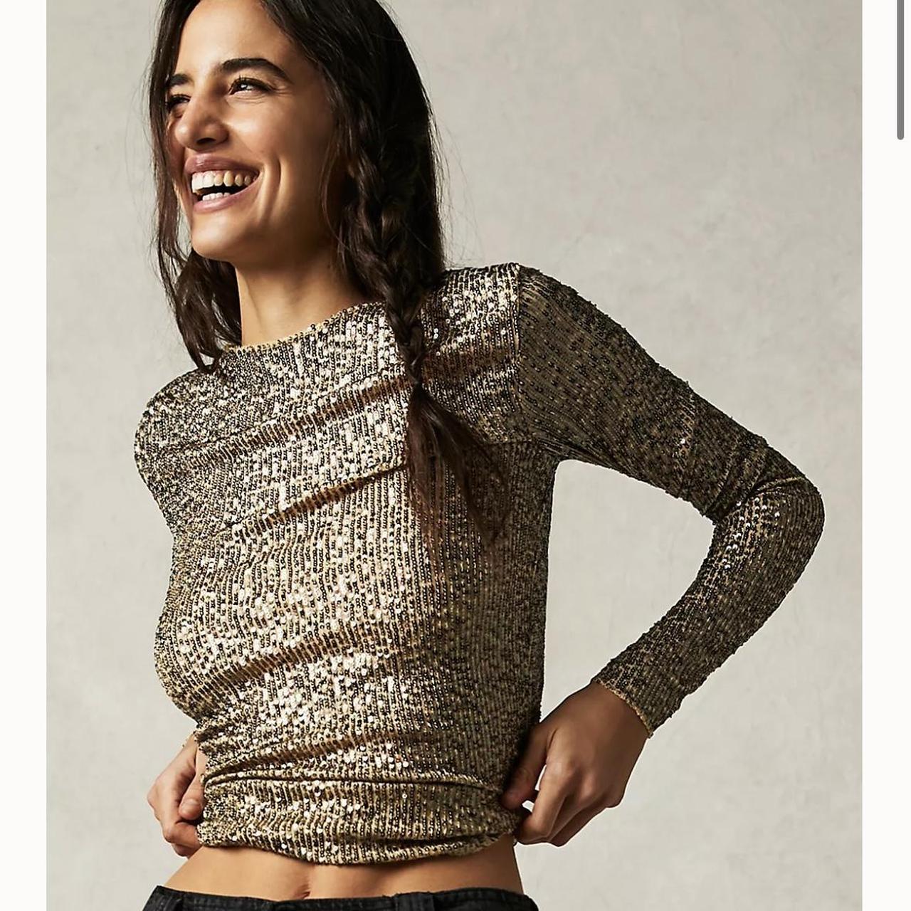 Free People Gold Rush top in gold combo. Worn once... - Depop