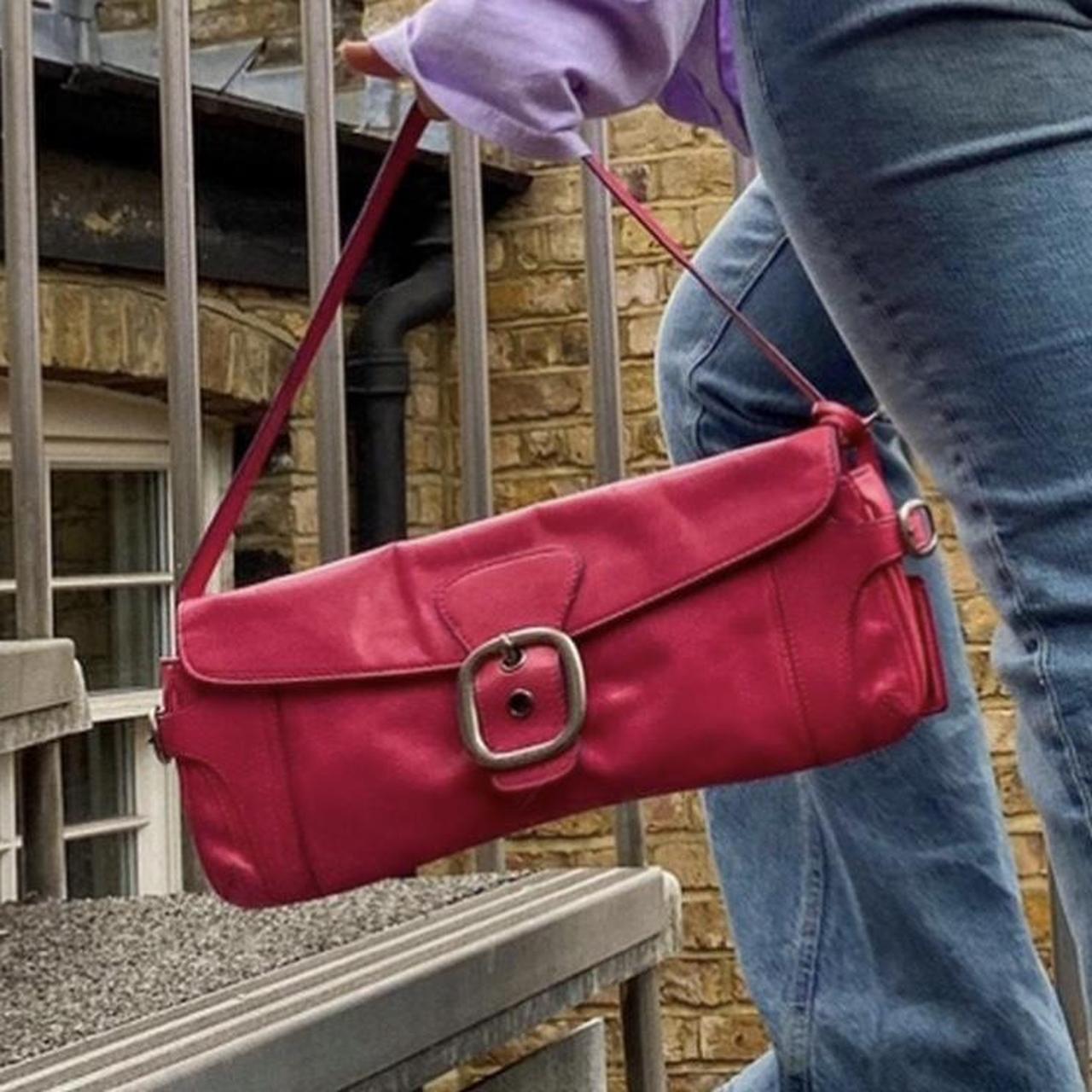 Vintage Y2k DKNY pink leather shoulder bag with... - Depop