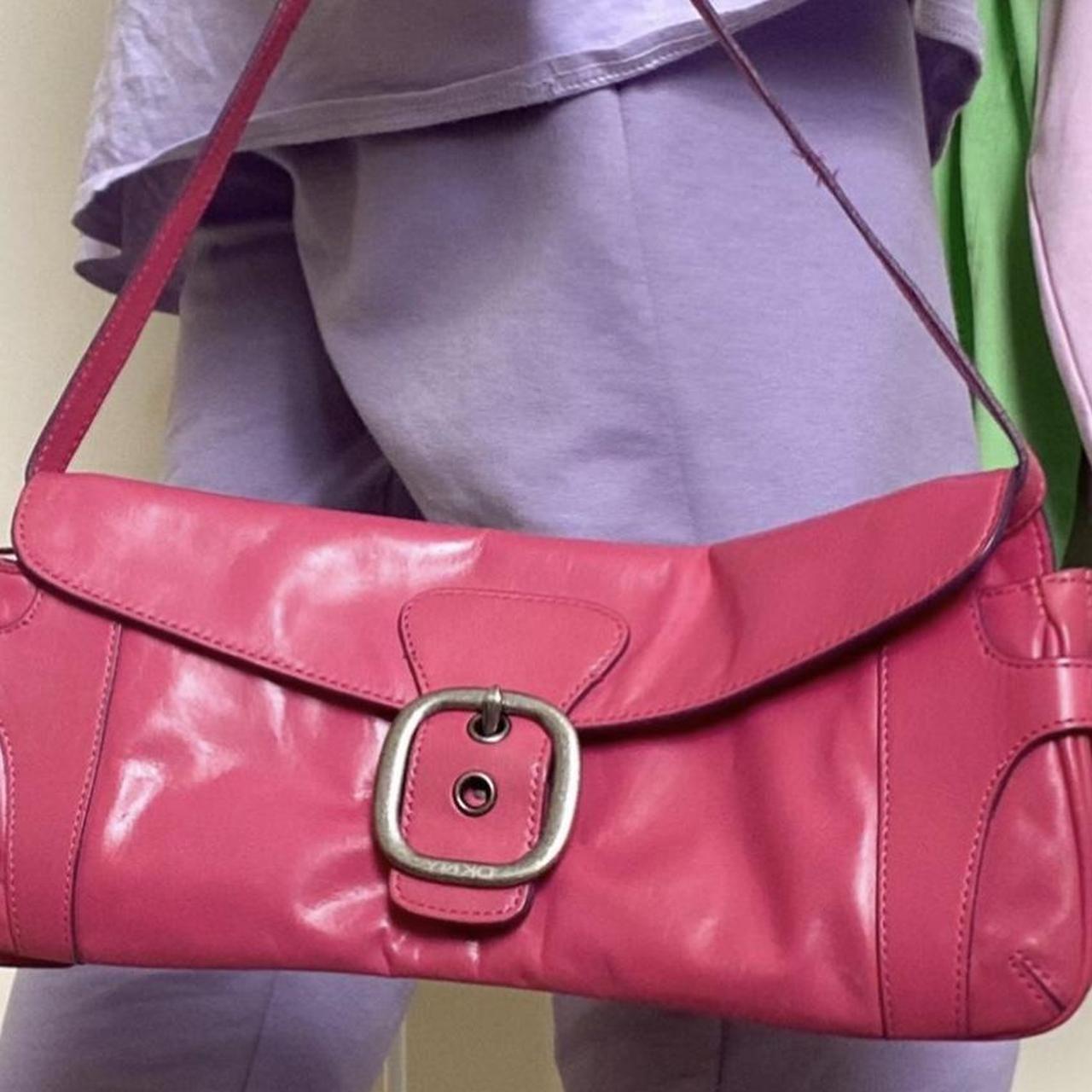 Vintage Y2k DKNY pink leather shoulder bag with... - Depop