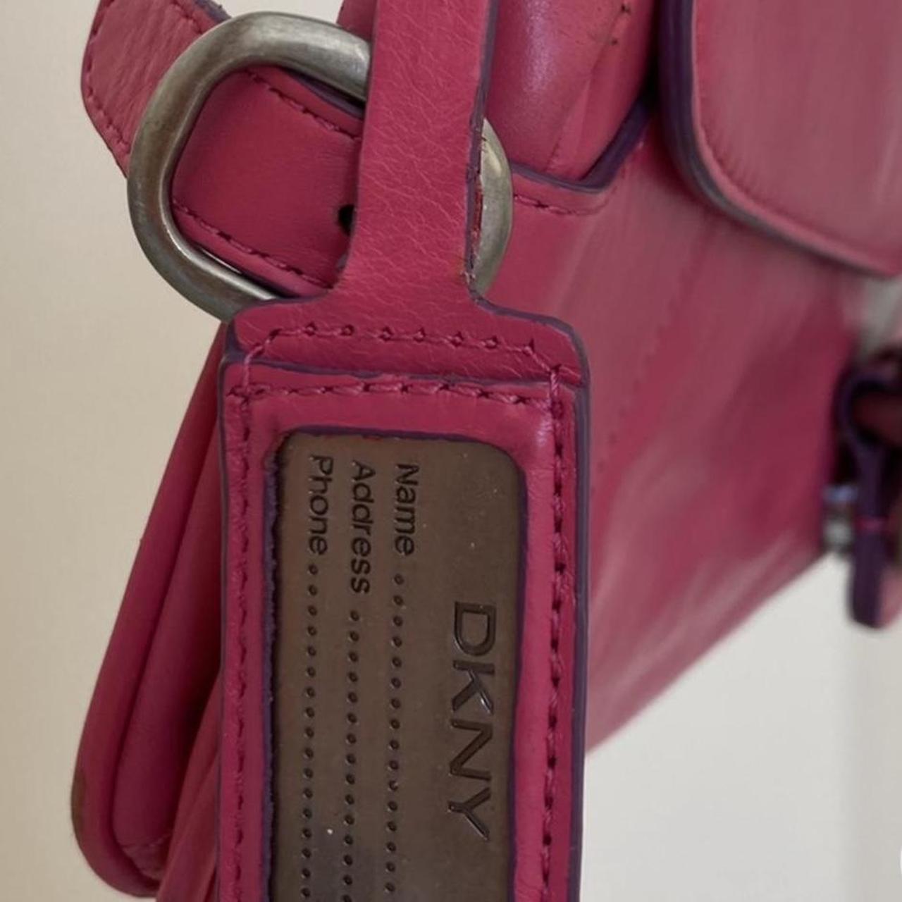 Vintage Y2k DKNY pink leather shoulder bag with... - Depop