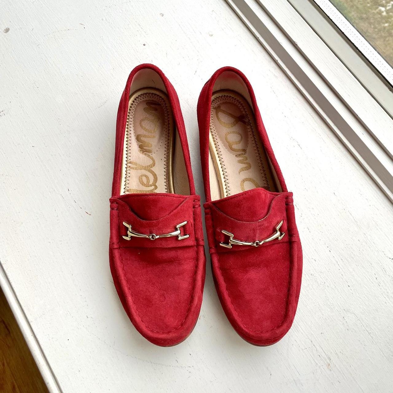 Sam Edelman Talia Red Suede Loafers with Gold... - Depop