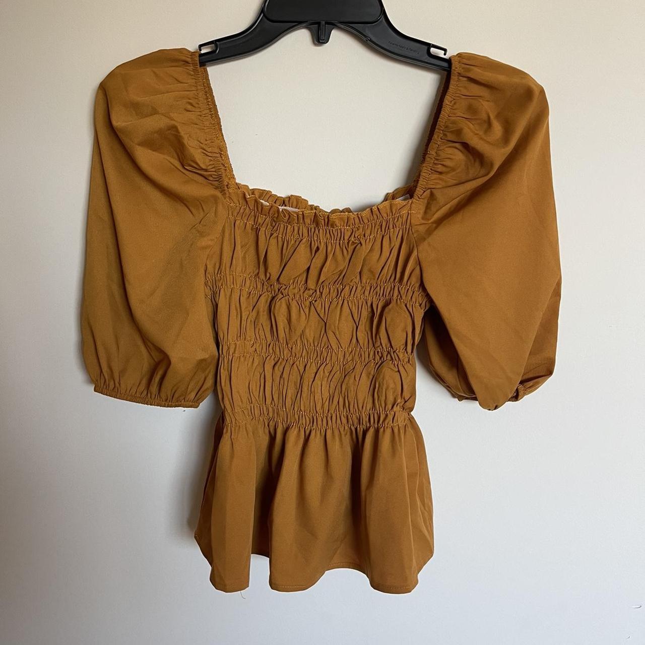 mustard color boutique top! puffy sleeve blouse!... - Depop