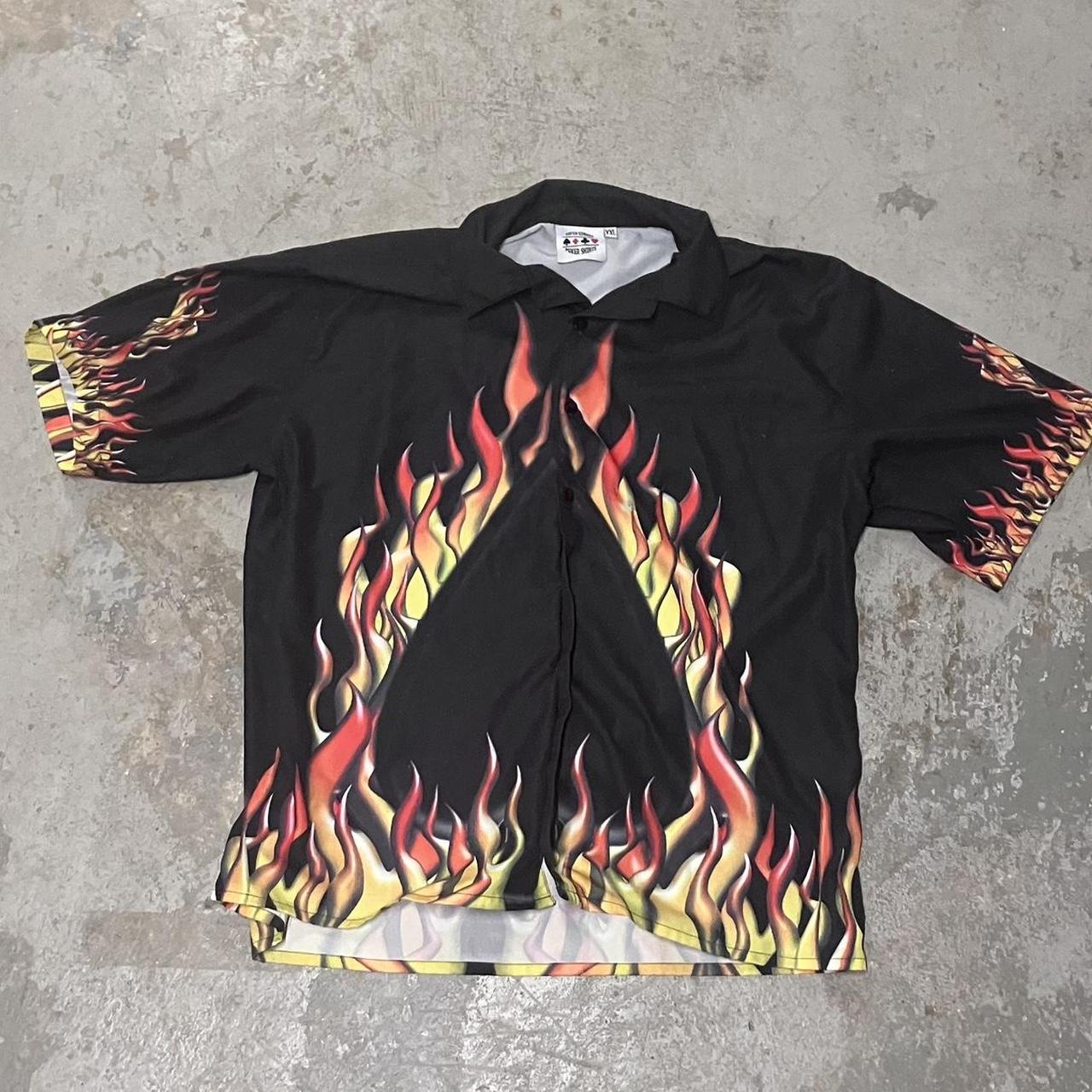 Y2K Flames Spades Button Up Shirt Size... - Depop